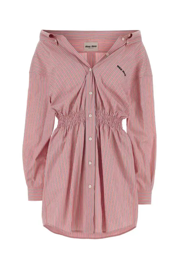 Miu Miu Embroidered Poplin Shirt Dress - Multicolor