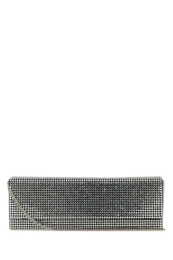 Amina Muaddi Embellished Satin Amini Paloma Clutch - Silver