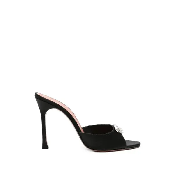 Amina Muaddi Crystal-embellished Satin High Heel Mules - Black