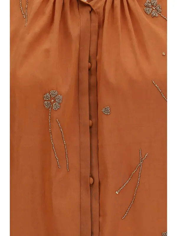 FORTE_FORTE Fleurs D’orient Embroidered Voile Bohemian Shirt - Orange