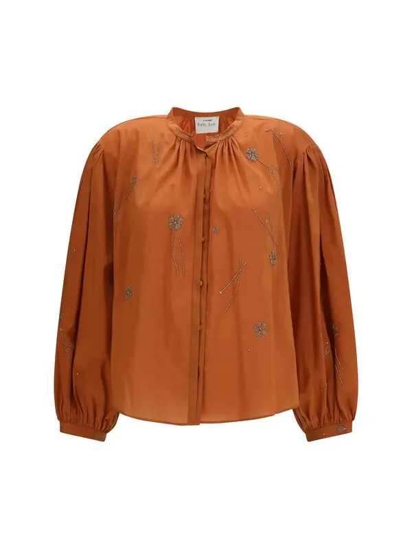 FORTE_FORTE Fleurs D’orient Embroidered Voile Bohemian Shirt - Orange