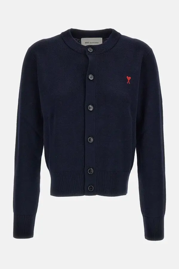 AMI Paris Crewneck Cardigan With De Coeur - Multicolor
