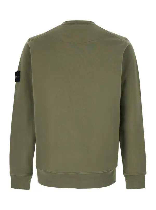 Stone Island Crewneck Sweatshirt With Logo Patch On The Sleeve In Cotton For - Green