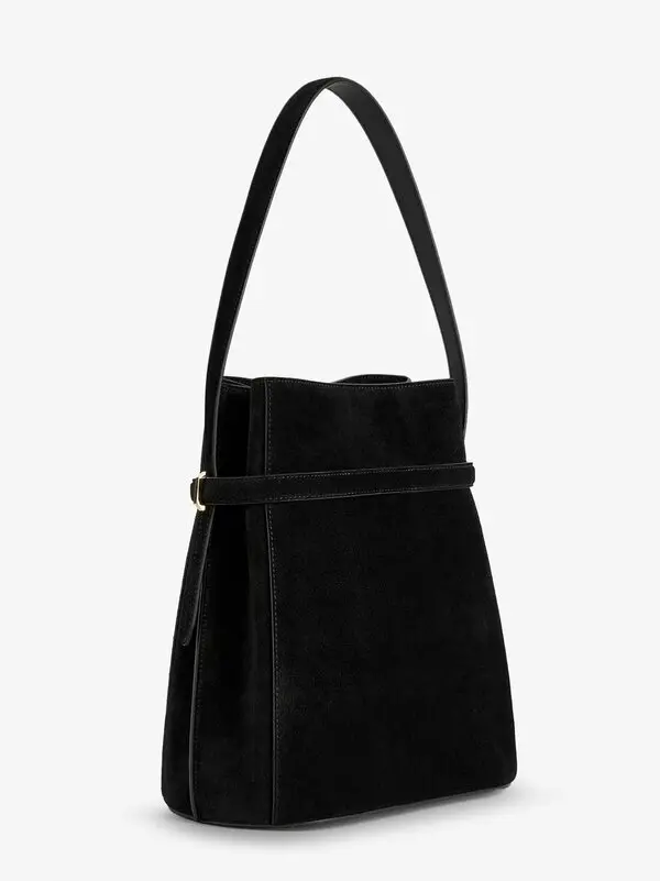 TOTEME Belted Suede Bucket Bag - Black