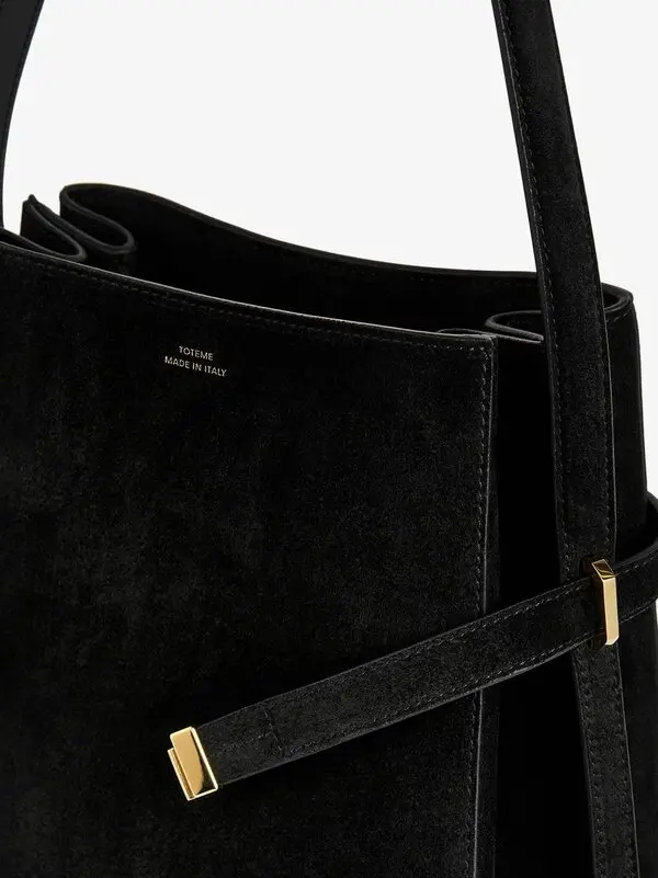 TOTEME Belted Suede Bucket Bag - Black