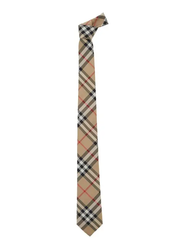 Burberry Beige Tie With All-over Check Motif In Silk For - Multicolor