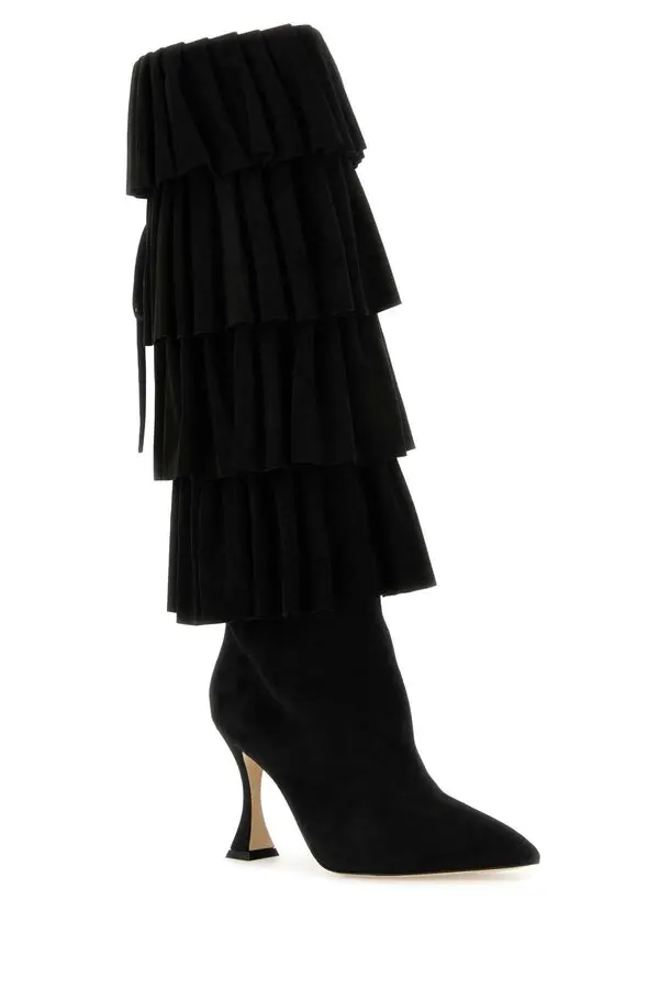 Manolo Blahnik Suede Miralone Boots - Black