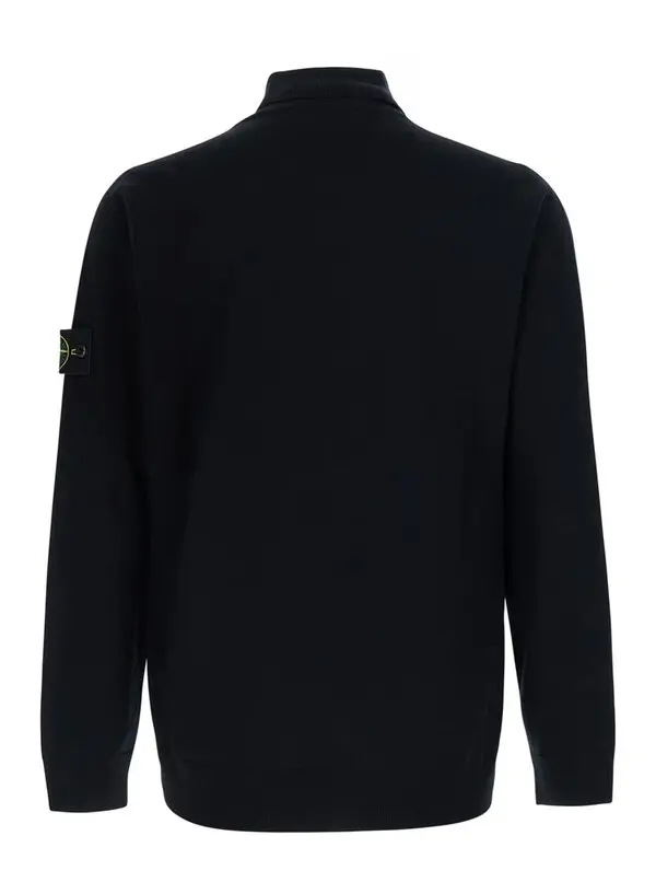 Stone Island Black Sweater With High Collar And Logo Patch On The Sleeve In Cotton - Multicolor