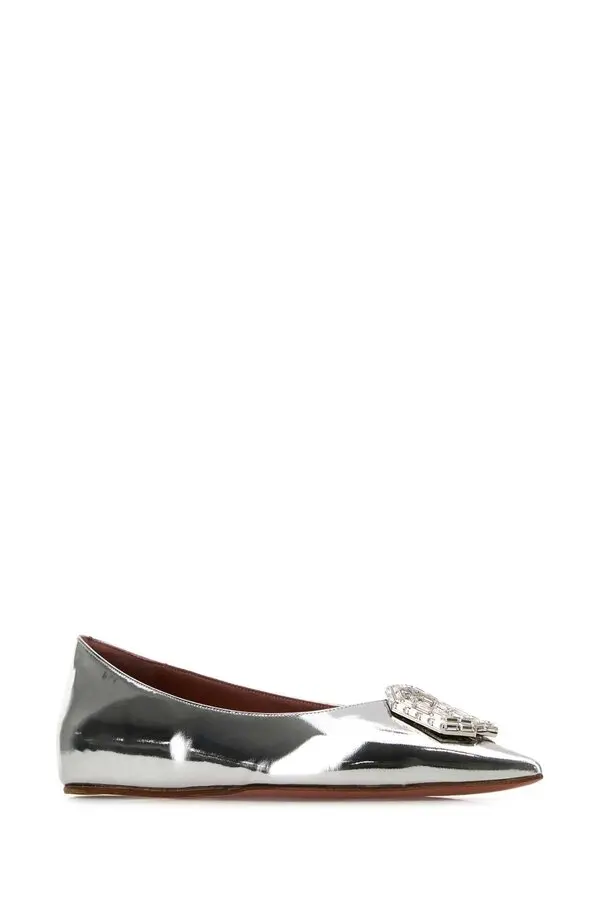 Amina Muaddi Leather Camelia Ballerinas - Silver