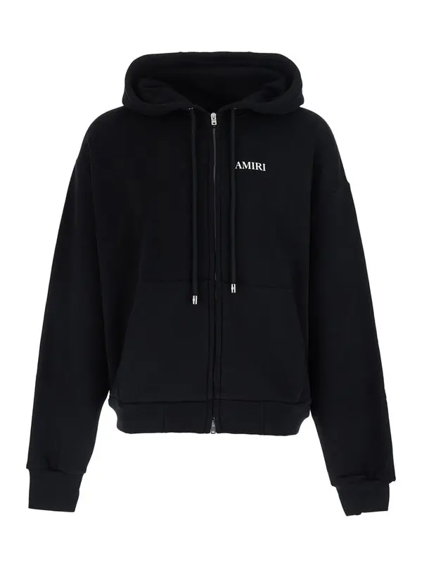 Amiri Black Hooded Sweatshirt With Logo On The Front In Cotton For