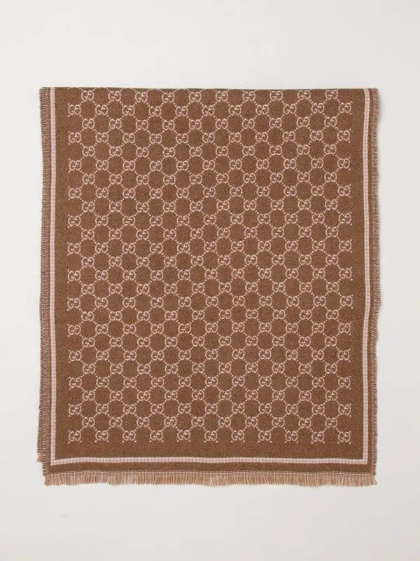Gucci Reversible Gg Jacquard Wool Fringed Scarf - Brown