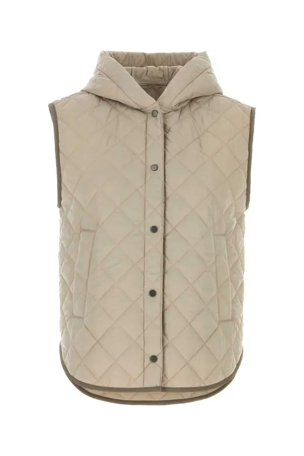 Brunello Cucinelli Quilted Nylon Hooded Sleeveless Jacket - Brown