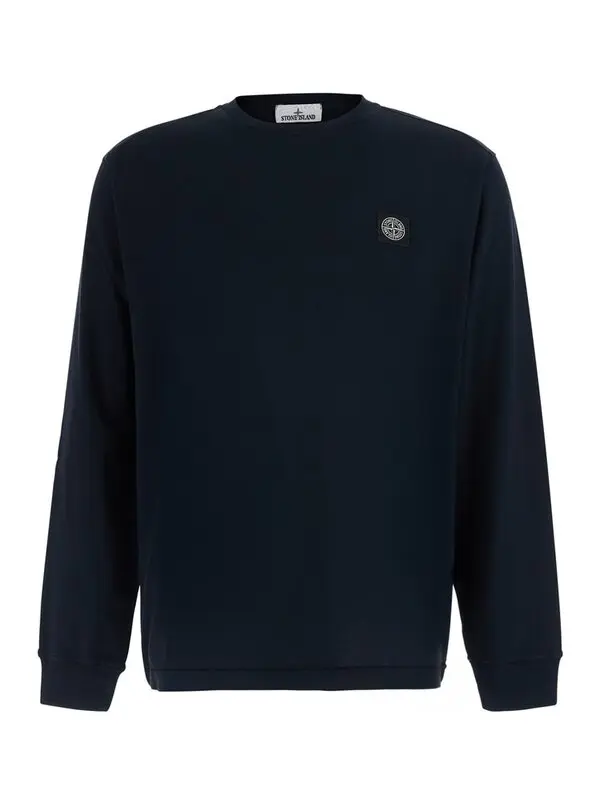 Stone Island Blue Crew Neck T-shirt With Logo Patch On The Front In Cotton For - Multicolor