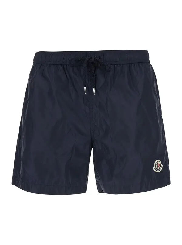 Moncler Blue Swim Shorts With Elasticated Waist And Logo Patch On The Front In Tech Fabricc For
