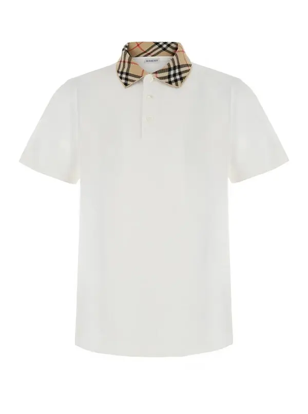 Burberry Evan' White Polo Shirt With Check Motif Collar In Cotton For - Multicolor