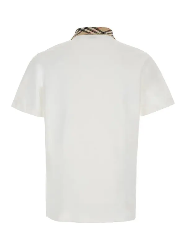 Burberry Evan' White Polo Shirt With Check Motif Collar In Cotton For - Multicolor