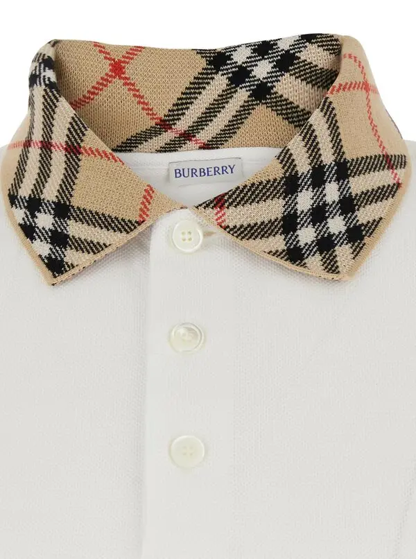 Burberry Evan' White Polo Shirt With Check Motif Collar In Cotton For - Multicolor
