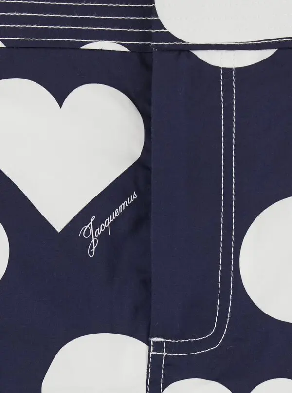 Jacquemus La Jupe Cabana' Blue Skirt With Hearts Polka Dot Motif And Fringed Hem In Cotton - Multicolor