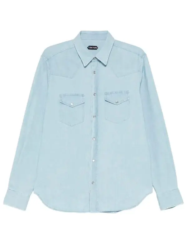 TOM FORD Denim Chambray Western Shirt - Blue