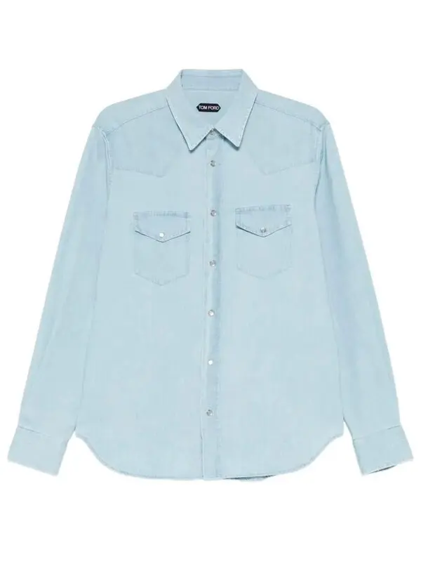 TOM FORD Denim Chambray Western Shirt - Blue