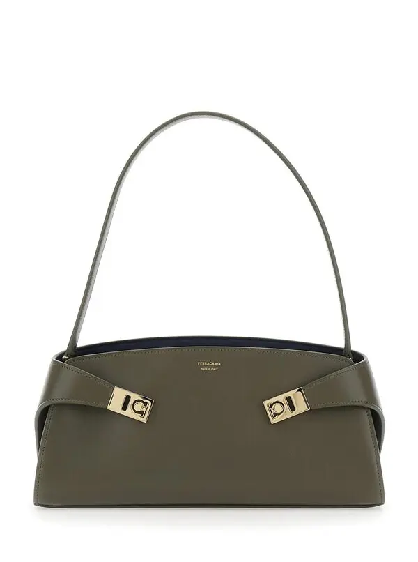 FERRAGAMO Hug East West' Shoulder Bag With Shoulder Strap And Buckled Belts On The Front In Leather For - Green