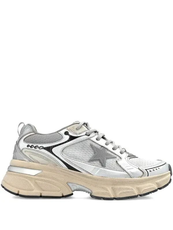 GOLDEN GOOSE Lightstar Laminated Leather And Mesh Sneakers - Gray