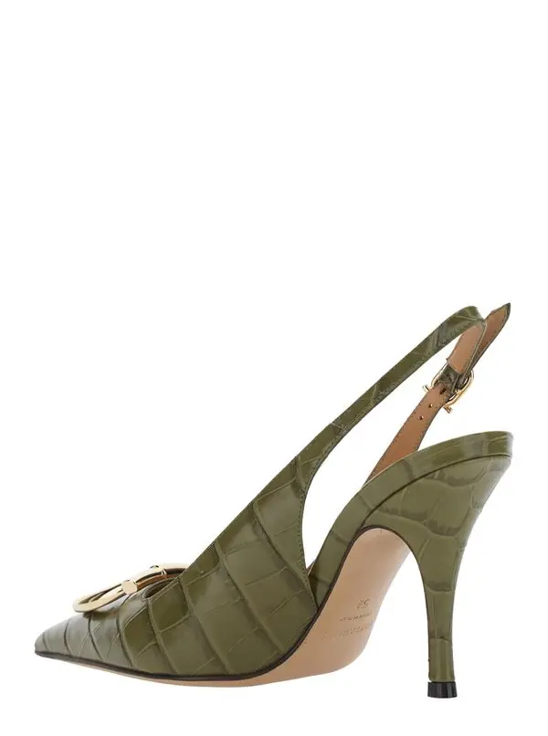 FERRAGAMO Croc Effect Leather Slingback Pumps - Multicolor