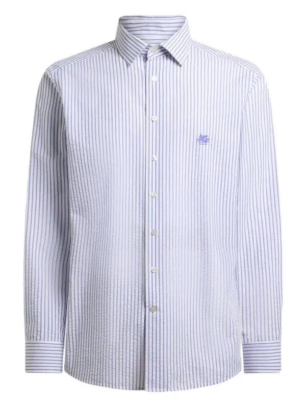 Etro Striped Cotton Seersucker Shirt - Blue