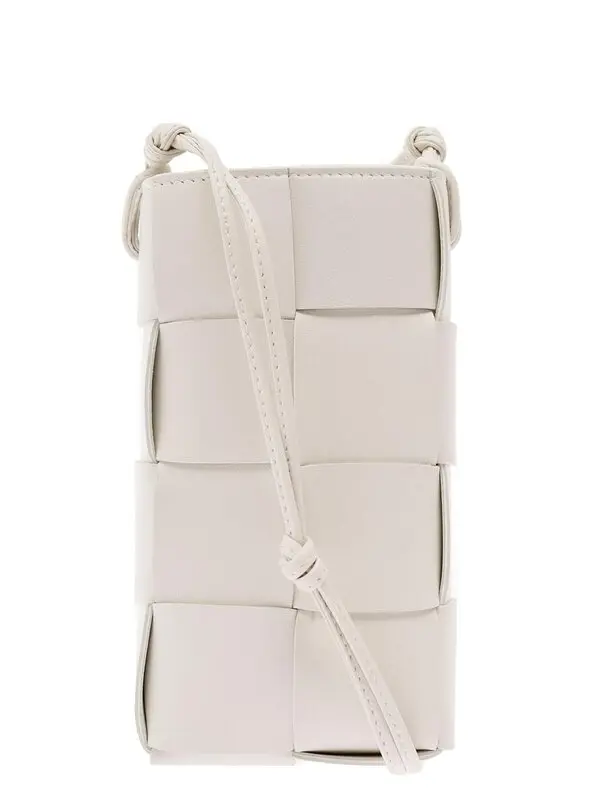 Bottega Veneta Phone Pouch' Shoulder Bag With Knot Details In Intreccio Nappa Leather - White