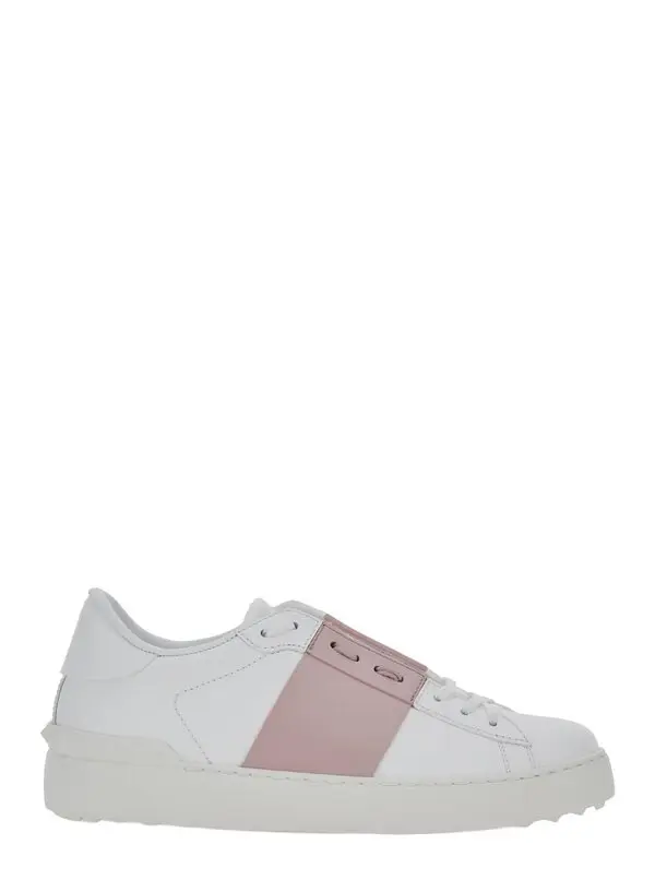 Valentino Garavani Open' White Sneakers With Contrasting Pink Side Detail In Leather For - Multicolor