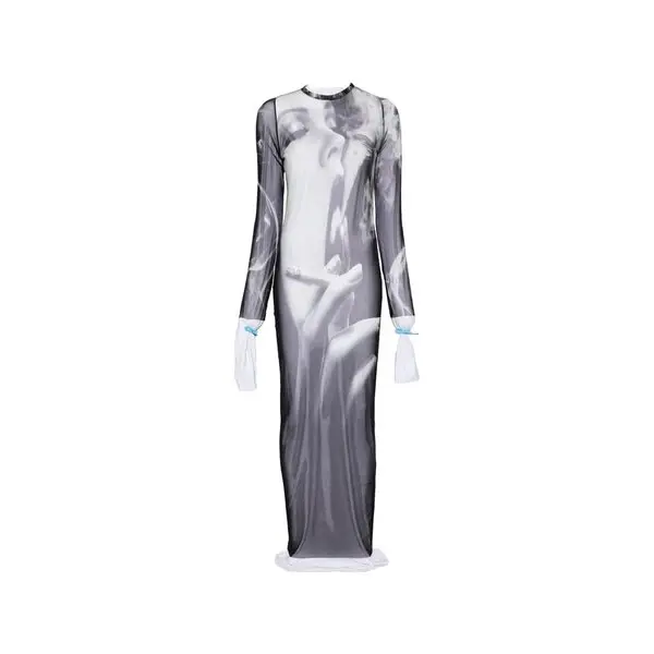 JEAN PAUL GAULTIER Graphic Print Crew Neck Long Sleeve Dress - Black