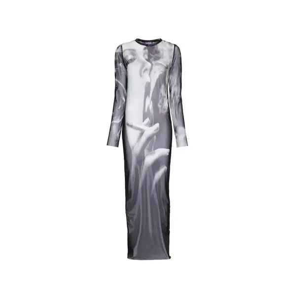 JEAN PAUL GAULTIER Graphic Print Crew Neck Long Sleeve Dress - Black