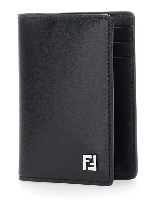 Fendi Card Holder With Ff Logo Plate On The Front And Rectangular Design In Leather
