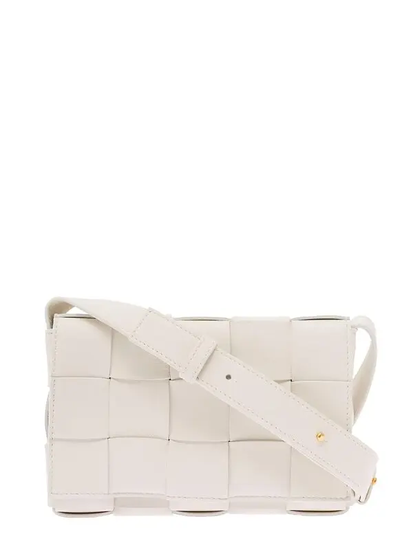 Bottega Veneta Small Cassette' White Crossbody Bag In Intreccio Nappa Leather - Multicolor