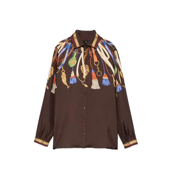 Etro Silk Tassel Print Shirt - Brown