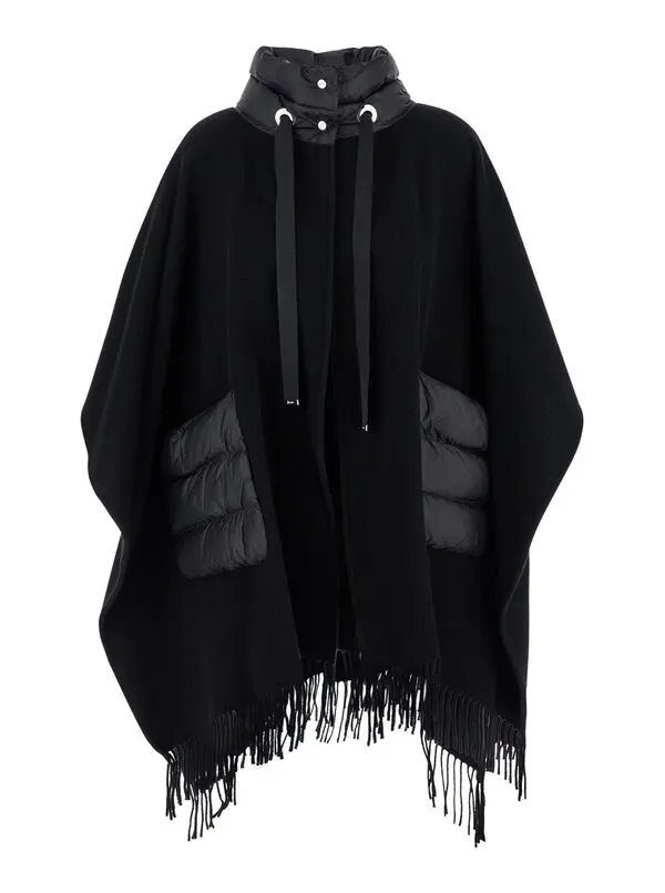 Herno High Neck Poncho With Patch Pockets In Wool And Nylon For