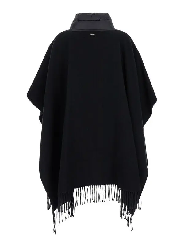 Herno High Neck Poncho With Patch Pockets In Wool And Nylon For