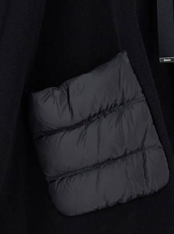 Herno High Neck Poncho With Patch Pockets In Wool And Nylon For