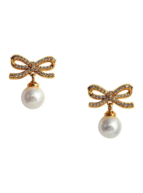 SELF-PORTRAIT Gold Colored Earings With Bow And Pearl In Metal For - Multicolor
