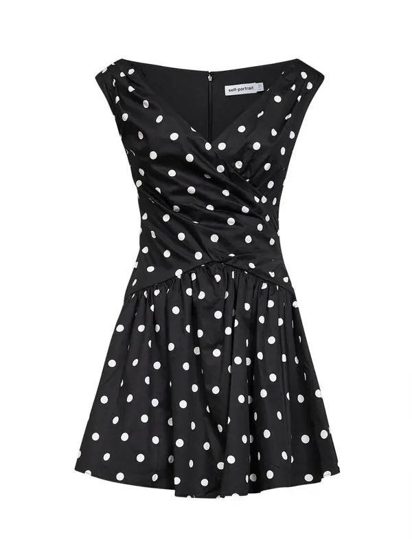 SELF-PORTRAIT Black Polka Dot Cotton Mini Dress - Multicolor