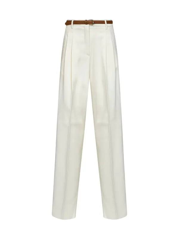 Max Mara Ivory White Mstadunco Fluid Belted Trousers