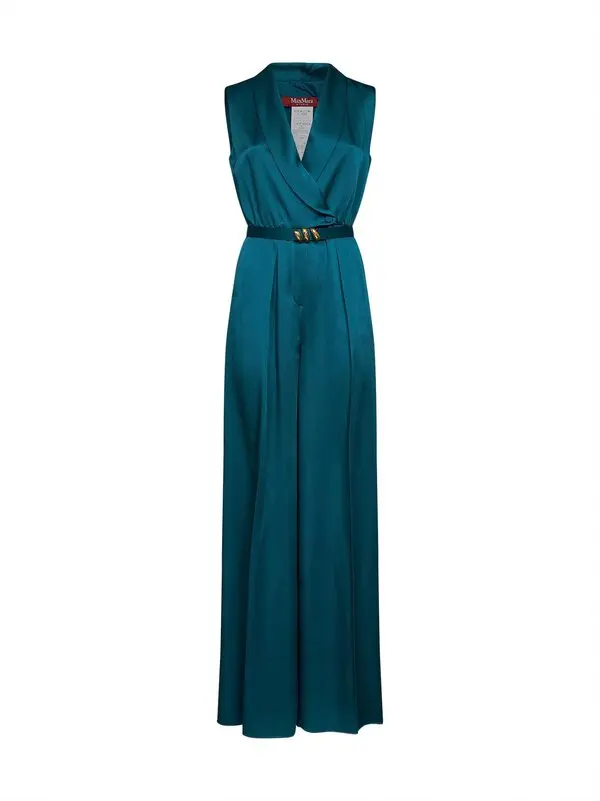 Max Mara Oil Green Mseorario Belted Tuxedo Jumpsuit - Multicolor