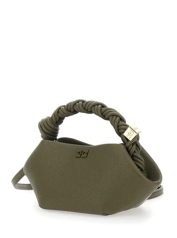 GANNI Bou Mini' Green Handbag With Woven Handle And Adjustable And Removable Strap In Grained Leather For - Multicolor