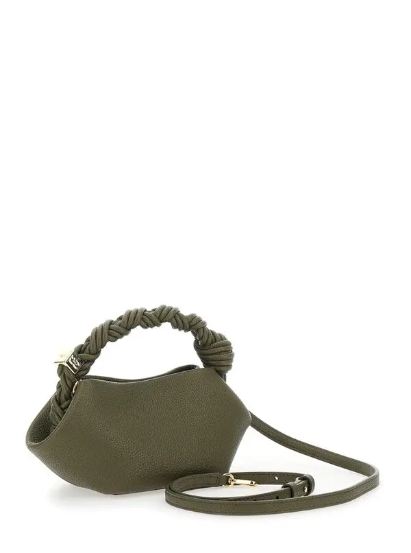 GANNI Bou Mini' Green Handbag With Woven Handle And Adjustable And Removable Strap In Grained Leather For - Multicolor