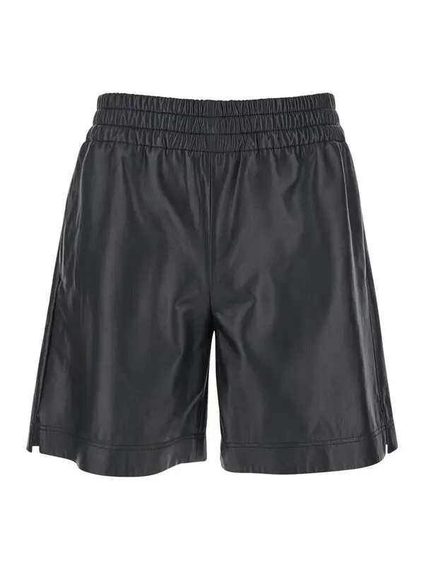 Gucci Black Bermuda Shorts With Elasticated Waist And Logo Lettering In Leather - Multicolor