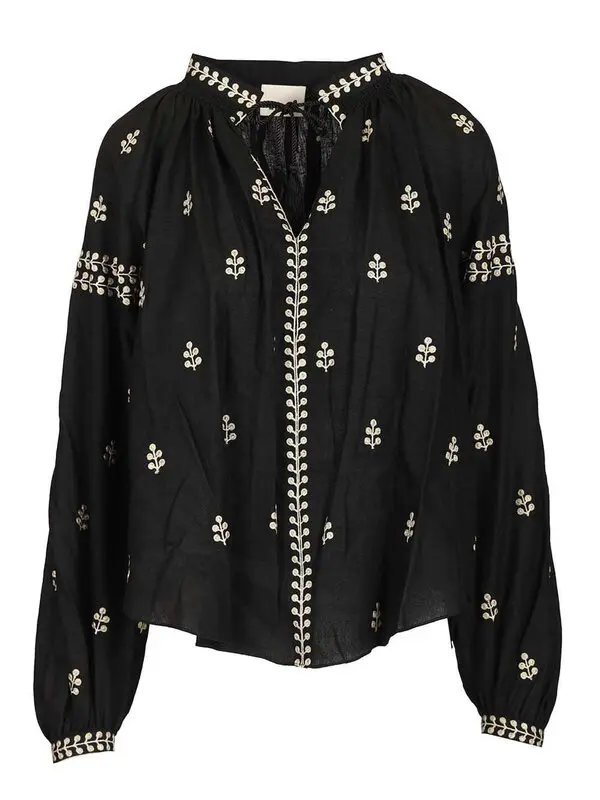 Isabel Marant Étoile Embroidered Tussar Silk Blouse - Black