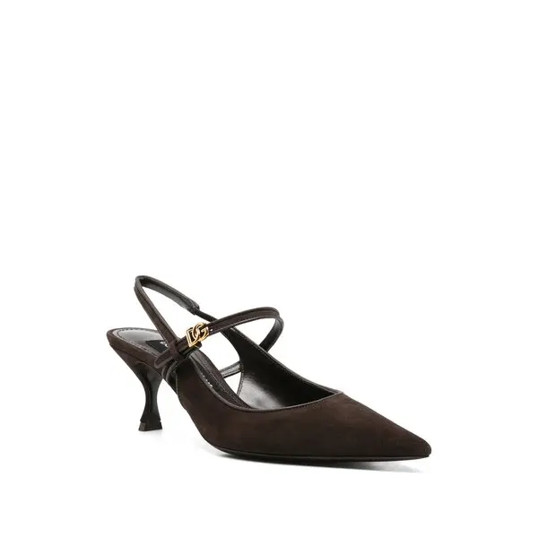 Dolce & Gabbana Suede Slingback Kitten Heel Shoes - Brown