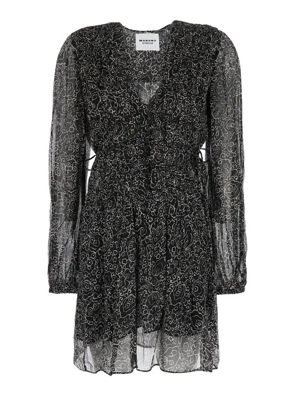 Isabel Marant Étoile Dress 'loriena' With V-neck And All-over Print In Fabric For - Black