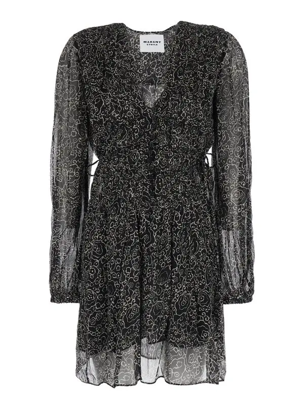 Isabel Marant Étoile Dress 'loriena' With V-neck And All-over Print In Fabric For - Black