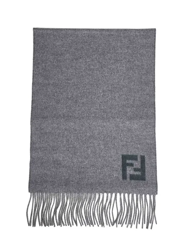 Fendi Silk Grey And Green Two-tone Wool And Cashmere Scarf